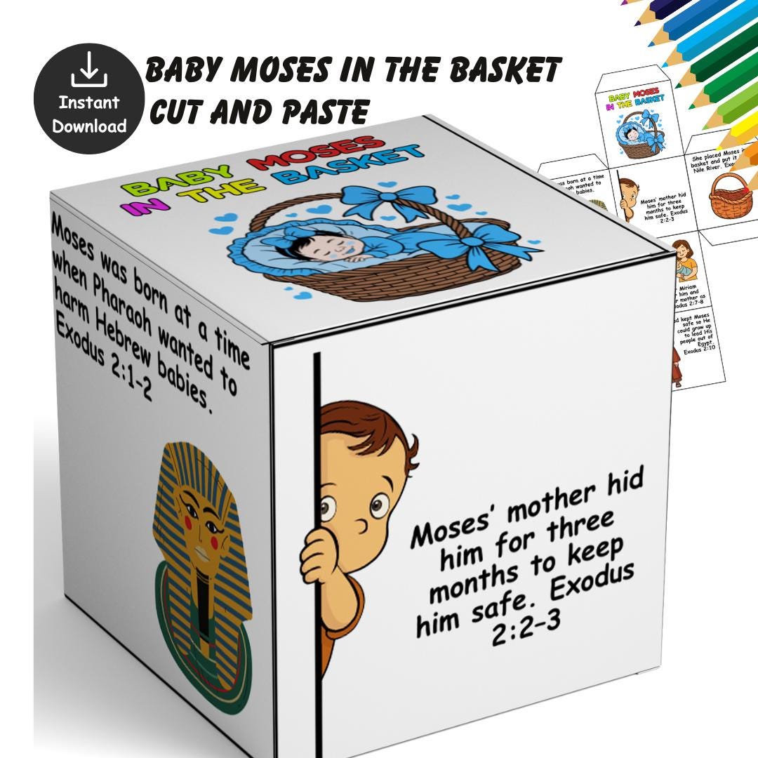Baby Moses Printable Bible Story Cube, Baby Moses the Basket Kids ...