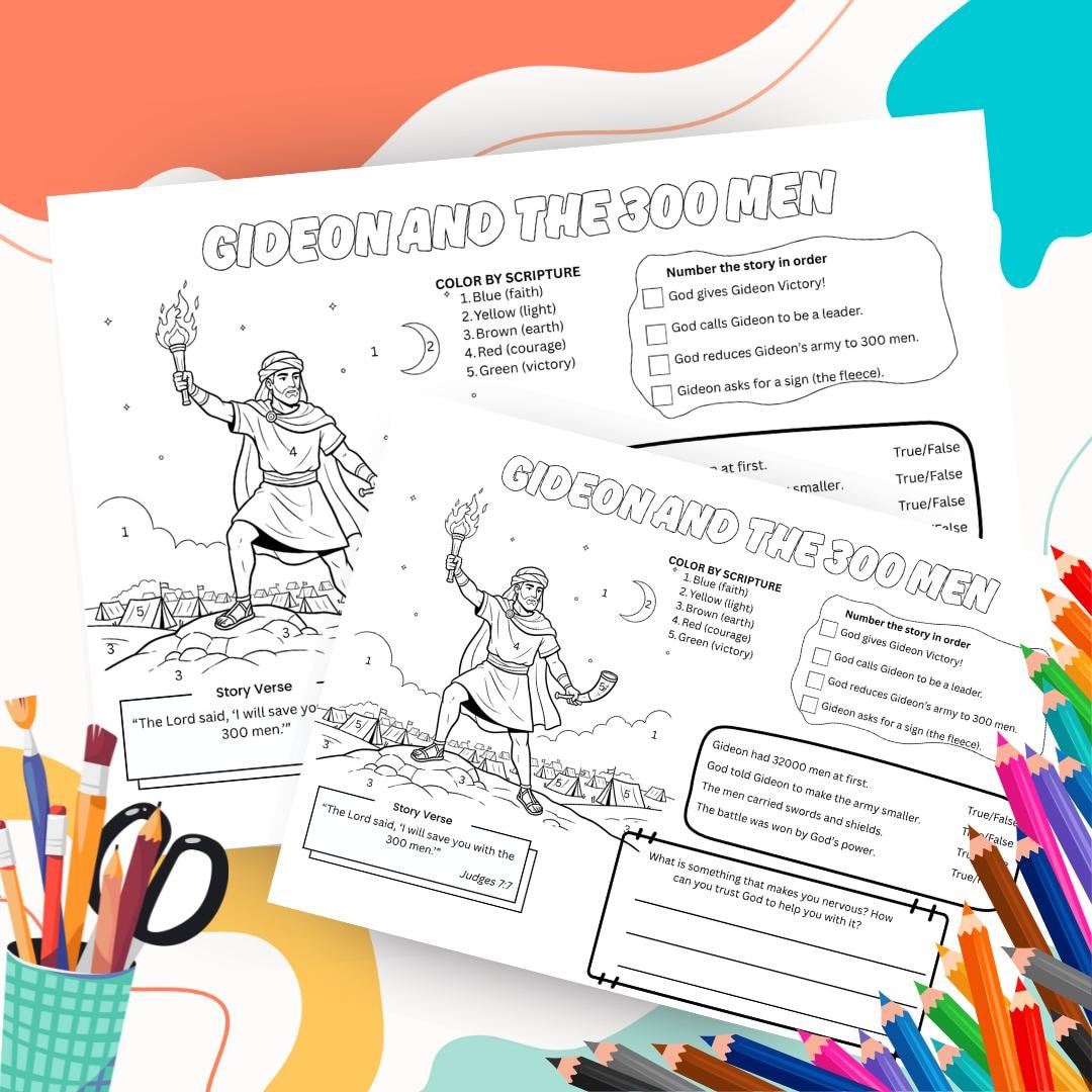 Gideon and the 300 Men Sheet, Bible Craft, Bible Story Lesson, Sunday ...