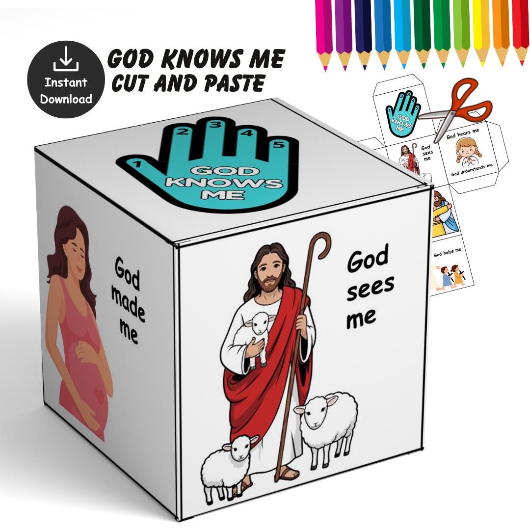 God Knows Me Coloring Cube, Sunday School Craft, Bible Coloring Page ...