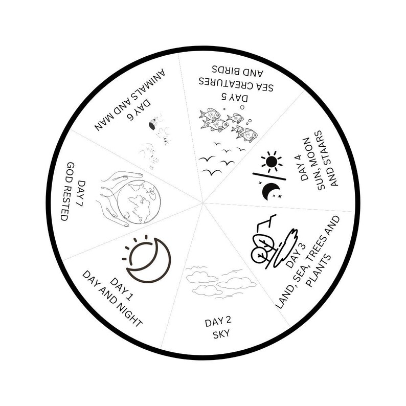 Days of Creation Coloring Wheel, Bible Activity, Kids Bible Lesson ...