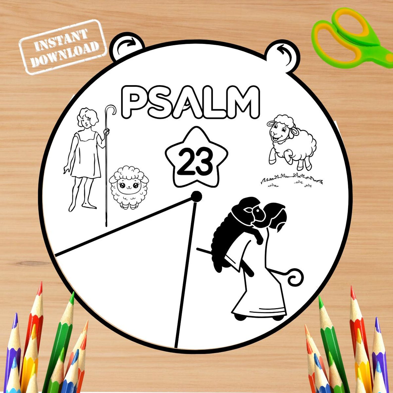 Psalm 23 Coloring Wheel, Printable Bible Activity, Watercolor, Kids ...