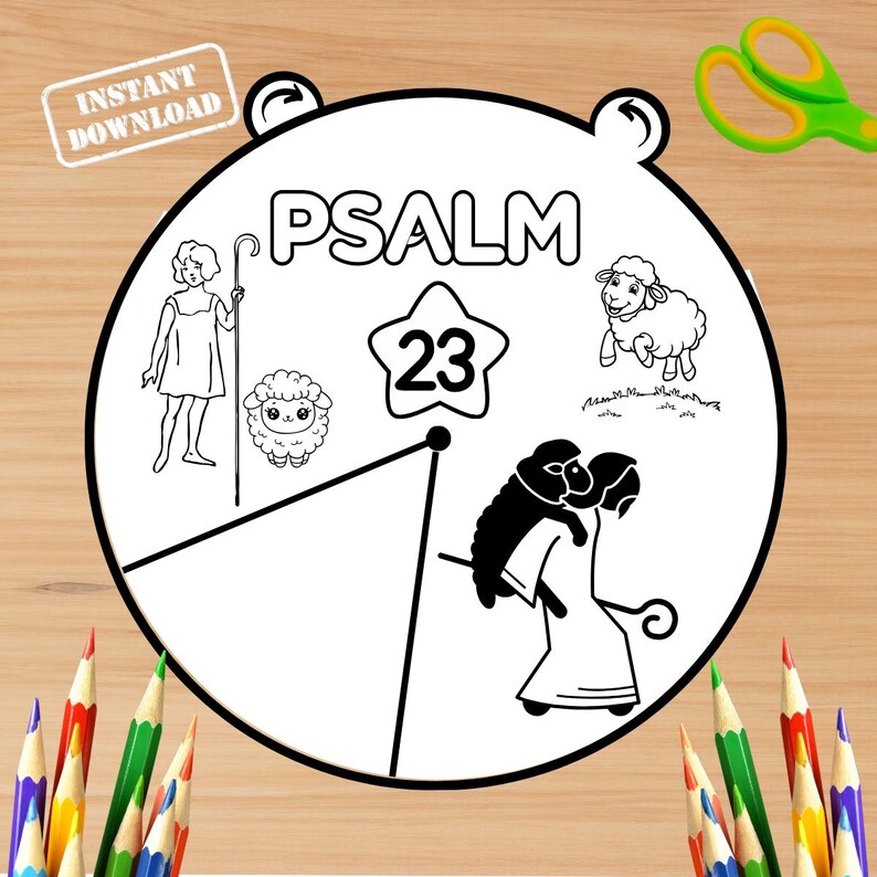 Psalm 23 Coloring Wheel, Printable Bible Activity, Watercolor, Kids ...