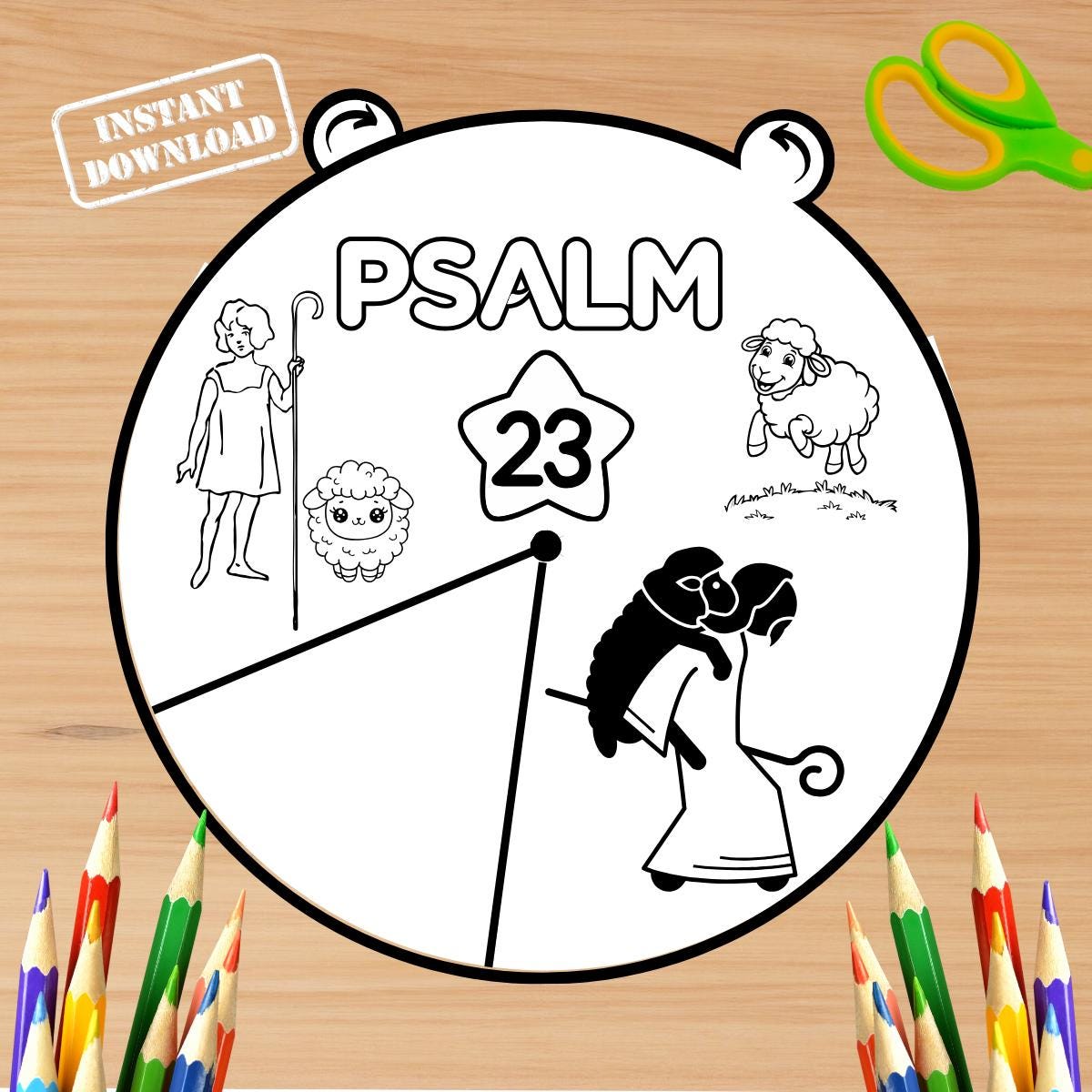 Psalm 23 Coloring Wheel, Printable Bible Activity, Watercolor, Kids ...