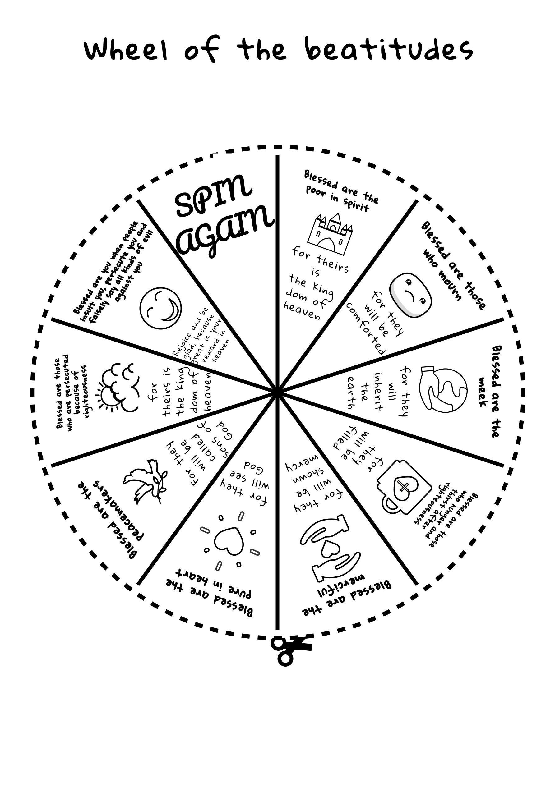 Beatitudes Coloring Wheel, Printable Bible Verse Activity, Watercolor ...