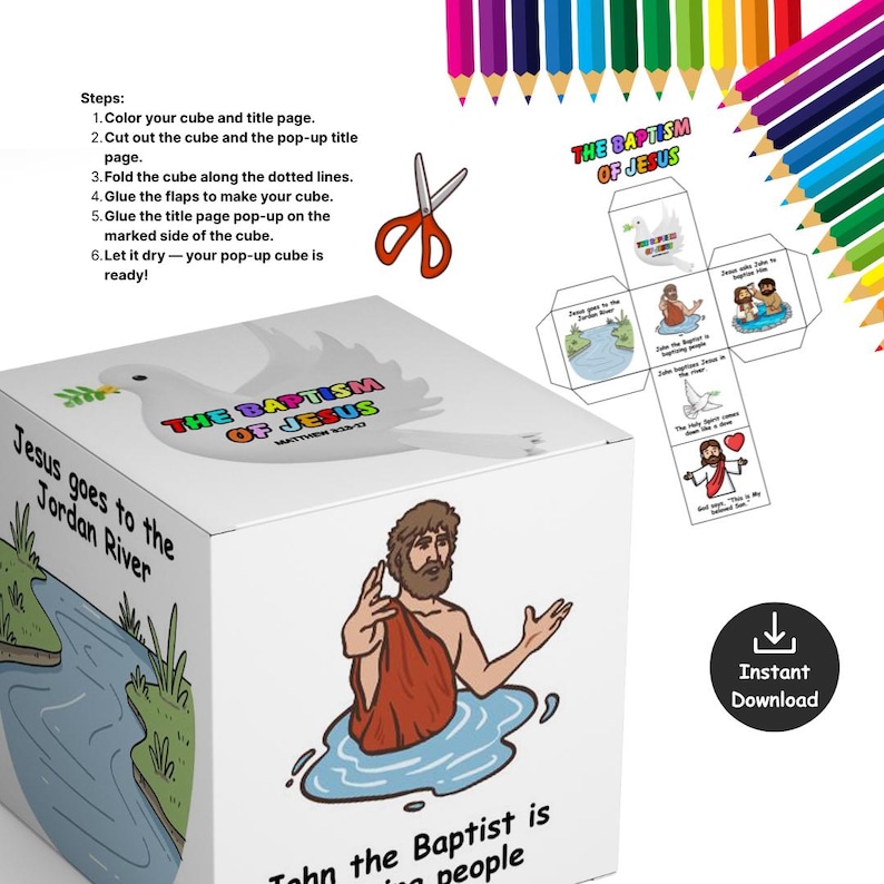 Baptism of Jesus Story Cube| Bible Lesson, Sunday School| Church ...