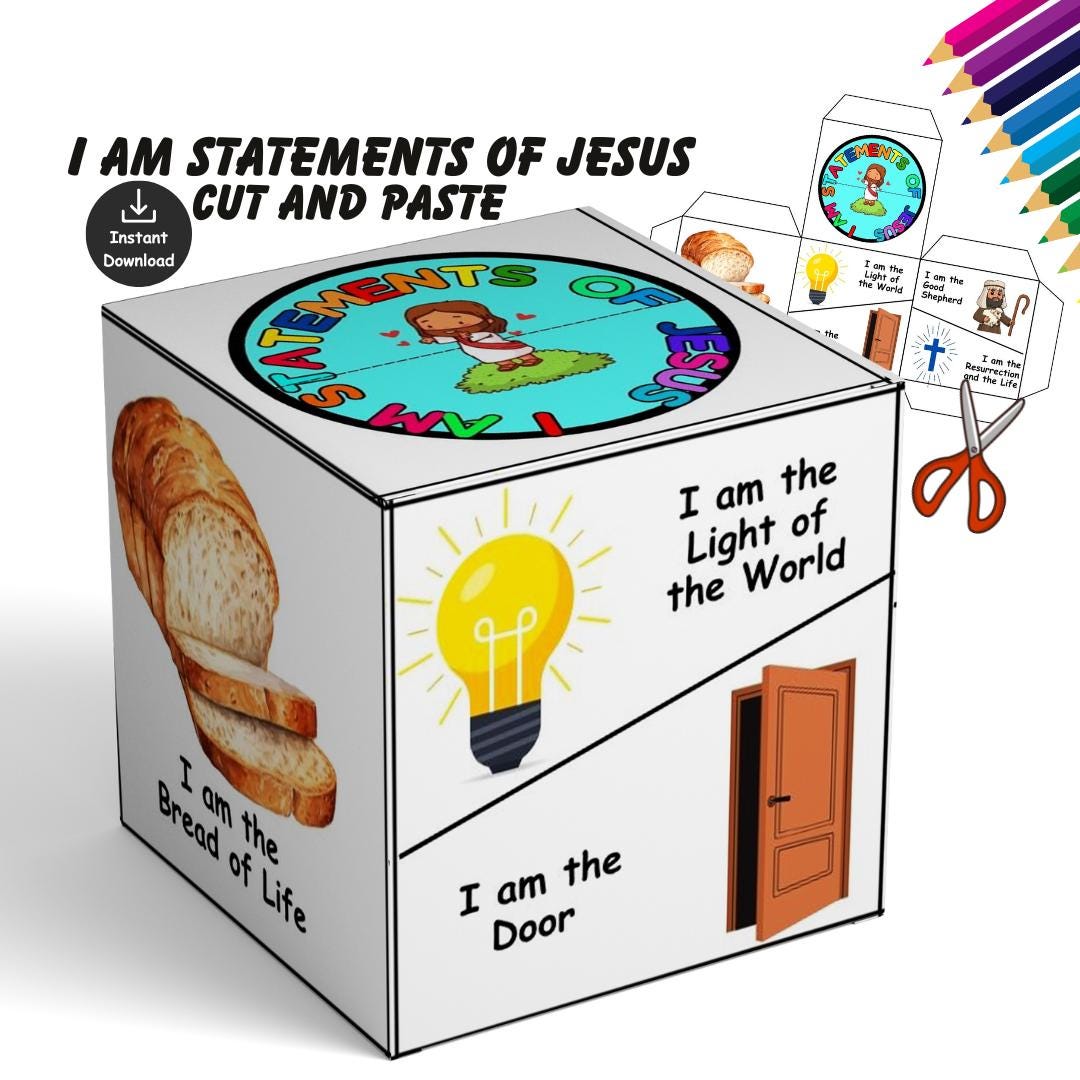I Am Statements of Jesus Coloring Cube, Printable Sunday School Lesson ...