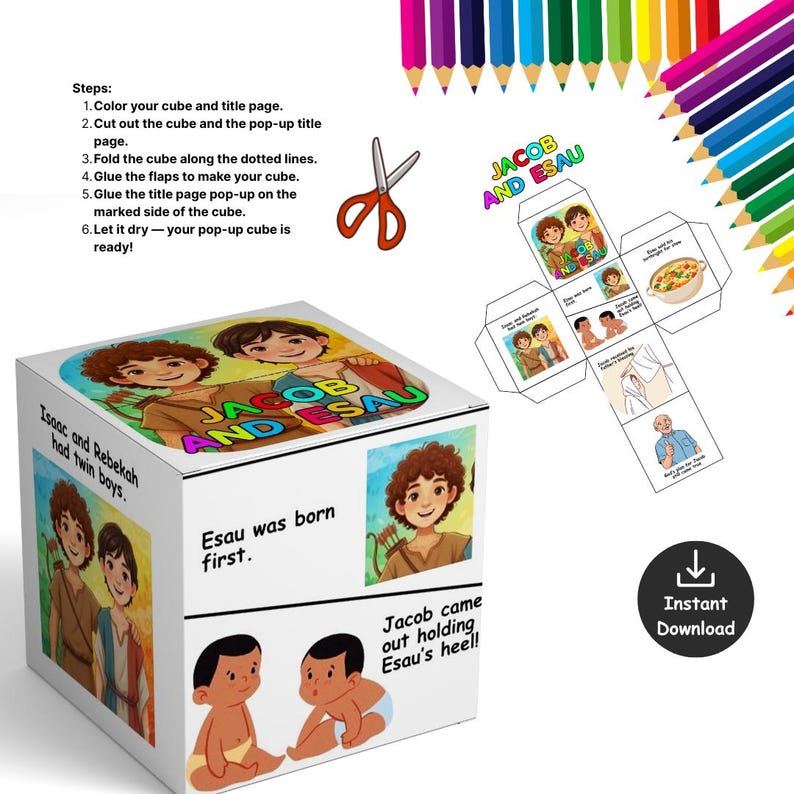Jacob and Esau Printable Cube, Bible Craft, Bible Story Lesson, Sunday ...