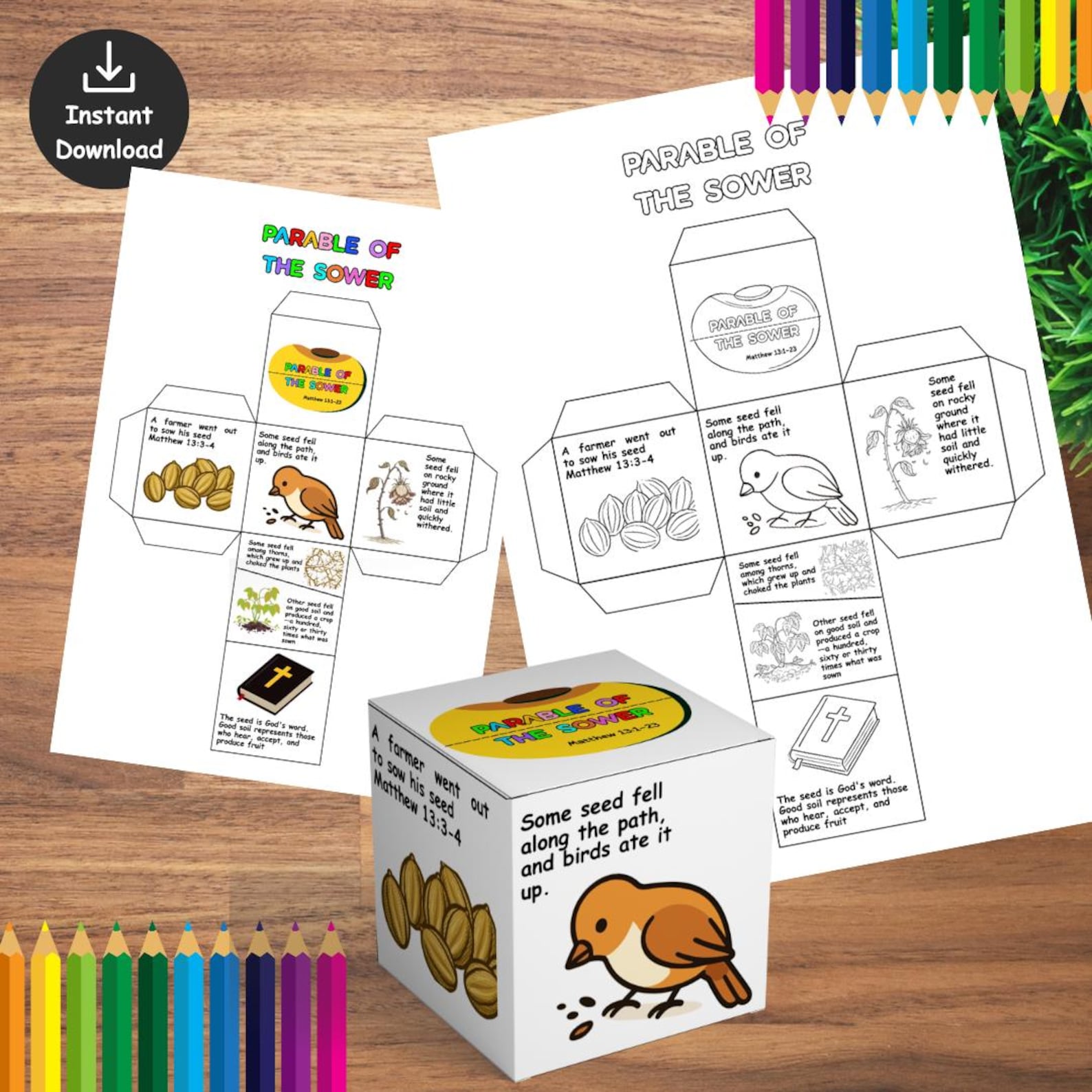 Parable of the Sower Foldable Cube Bible Story Craft, Bible Lesson ...