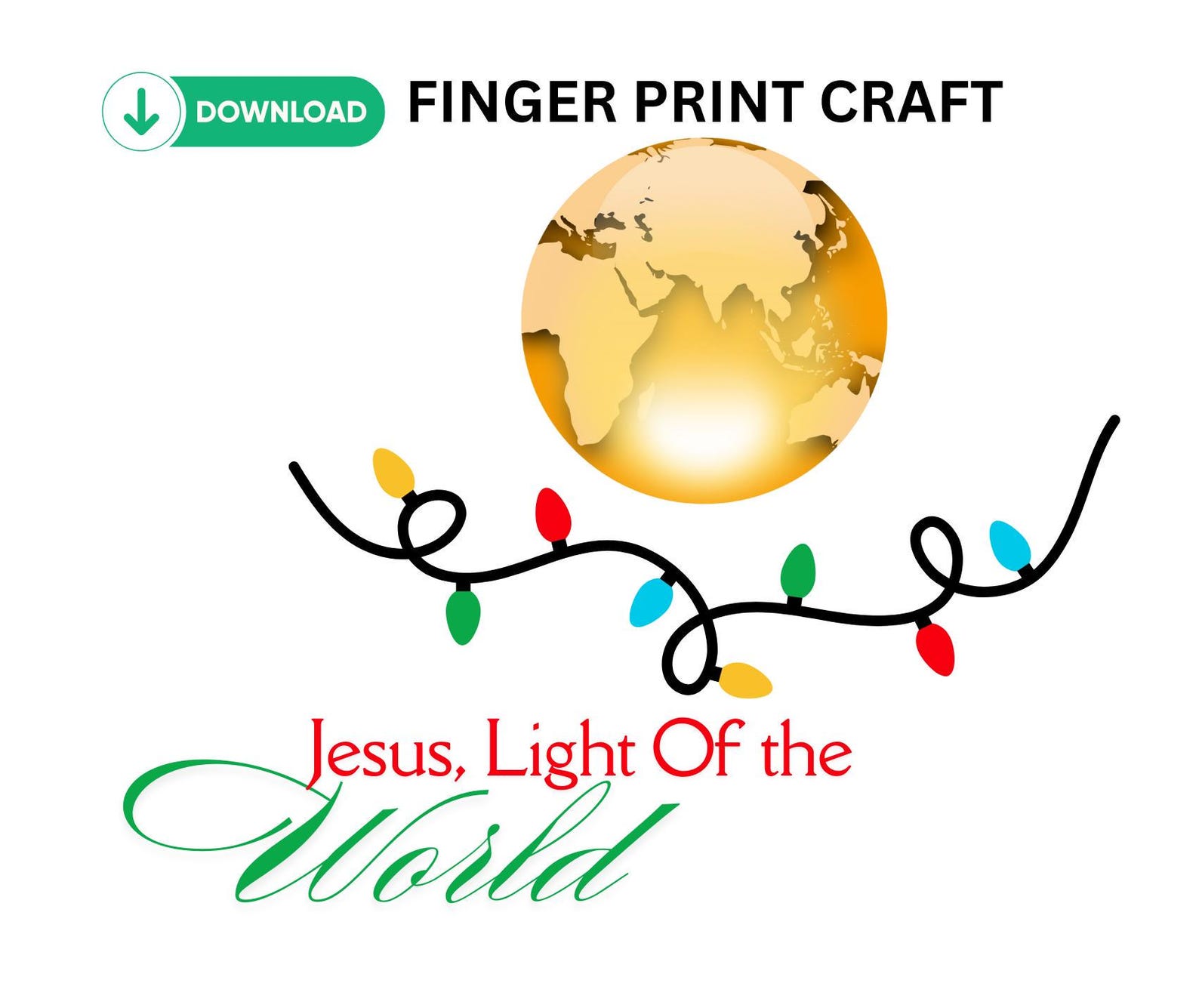 Thumbprint Christmas Lights Printable Art Template, Fingerprint Craft ...