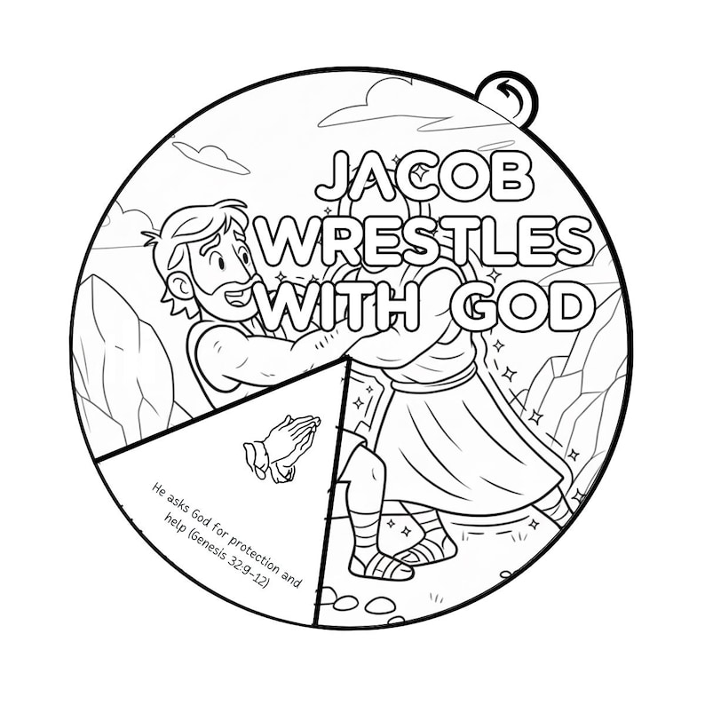Jacob Wrestles With God, Printable Bible Story Coloring Wheel, Sunday ...
