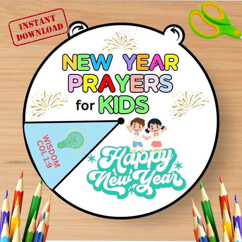 New Year Prayers Coloring Wheel, Bible Activity, Memory Game, Sunday ...
