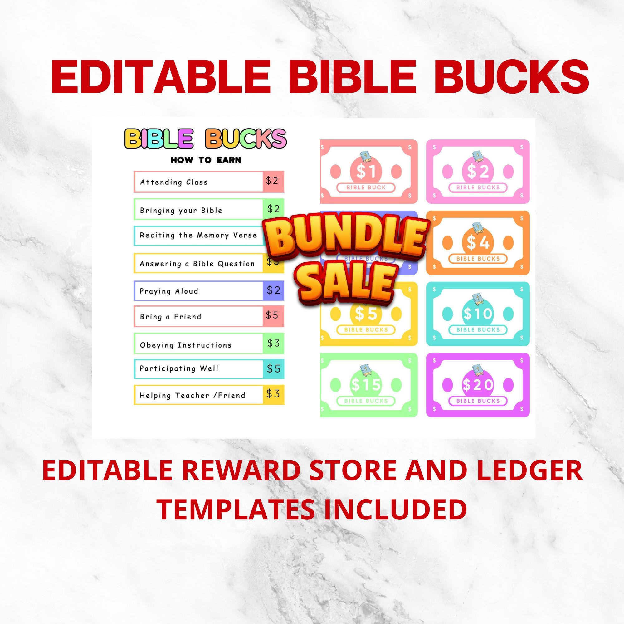 Editable Bible Bucks Printable, Kids Reward Coupons, Chore Bucks ...