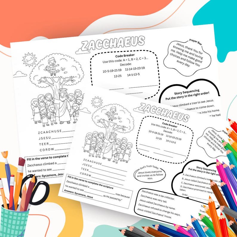 Zacchaeus Activity Sheet, Bible Story Craft, Bible Lesson, Jesus and ...