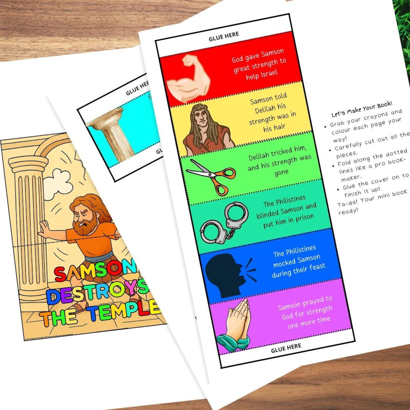 Samson Strength Folding Surprise Bible Craft, Bible Lesson, Samson ...