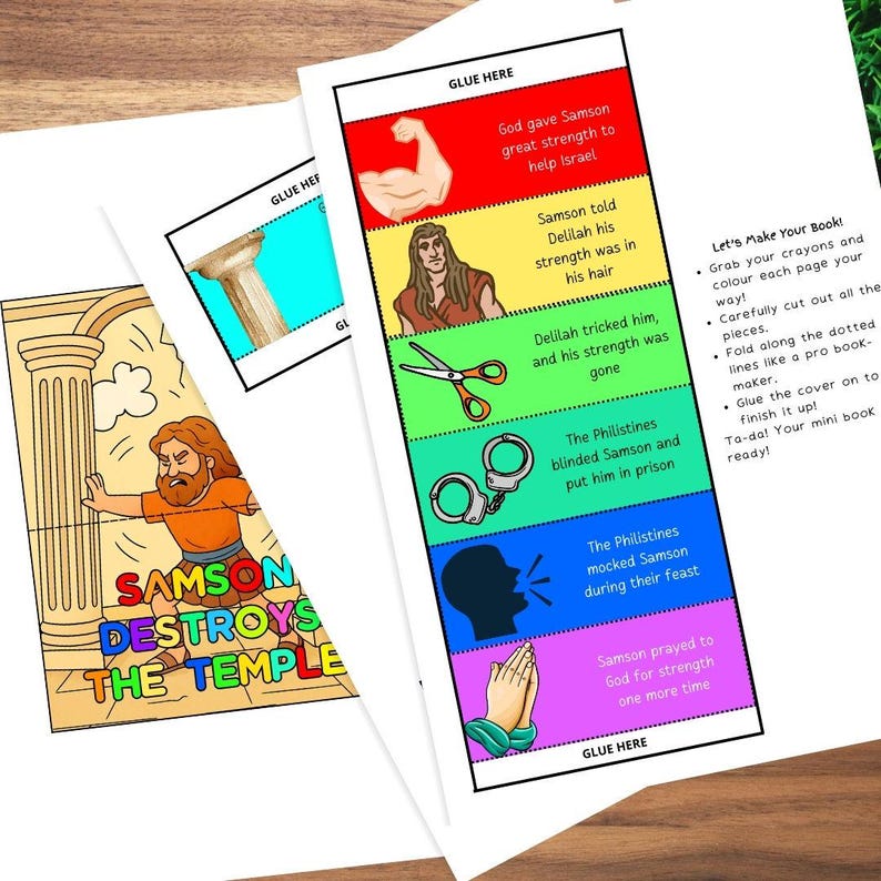 Samson Strength Folding Surprise Bible Craft, Bible Lesson, Samson ...