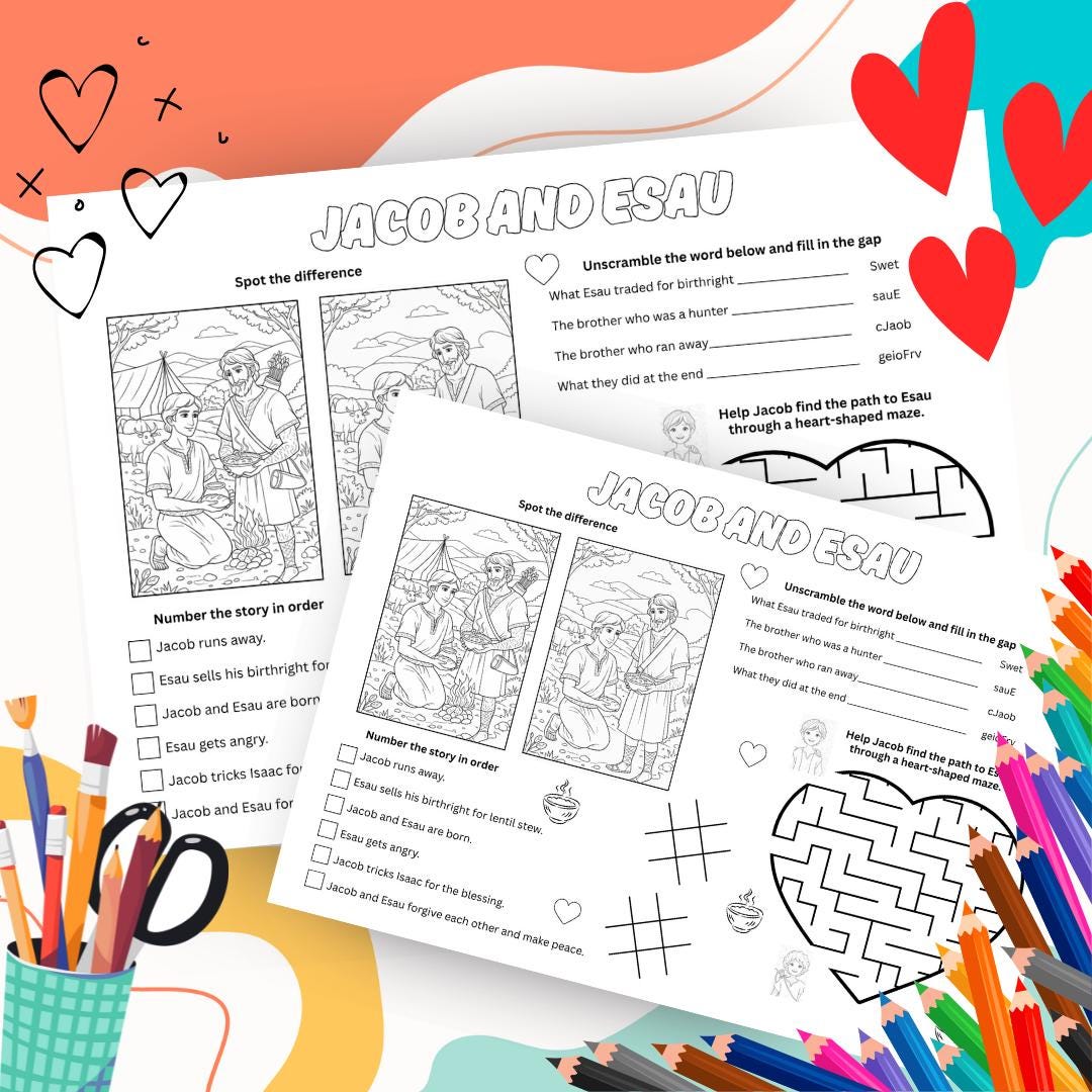 Jacob and Esau Activity Sheet, Bible Craft, Bible Story Lesson, Sunday ...