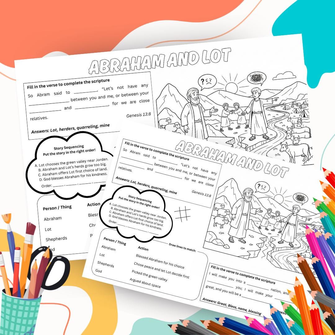 Abraham and Lot Activity Sheet, Bible Craft, Bible Lesson, Memory Game ...