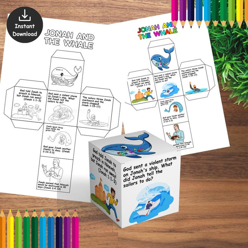 Jonah and the Whale Foldable Cube, Bible Craft Printable for Kids ...