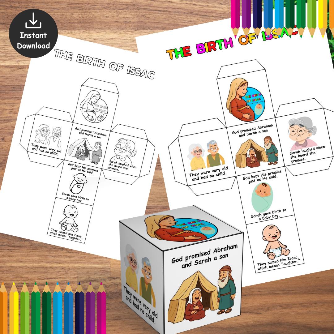 Isaac’s Birth Coloring Cube Craft, Memory Games, Bible Craft for Kids ...