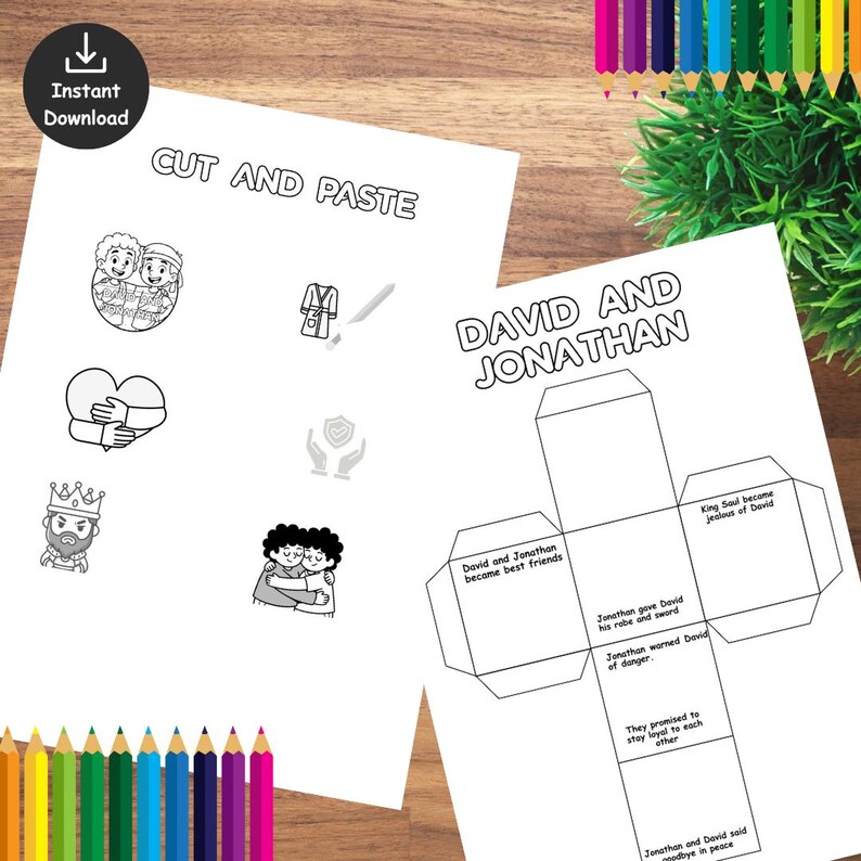 David and Jonathan Coloring Cube, Bible Story Lesson, Sunday School ...