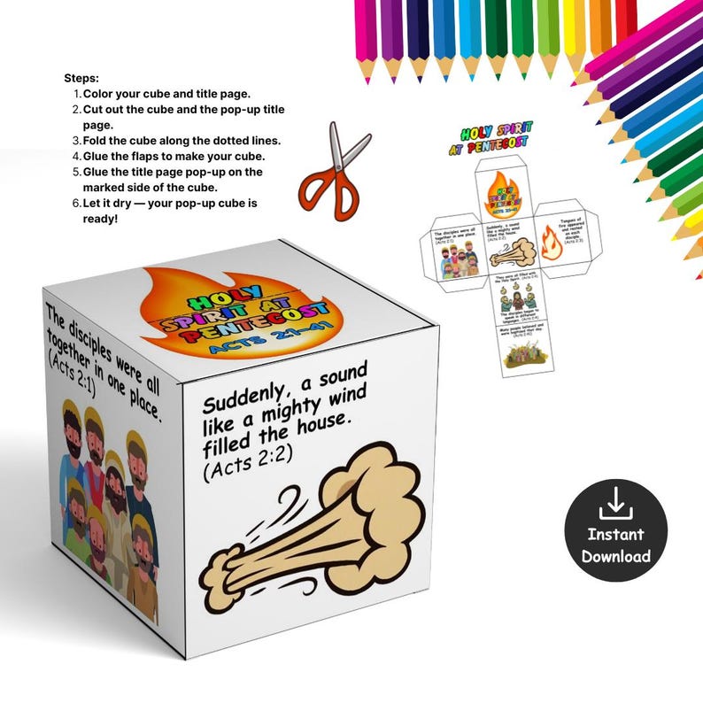 Holy Spirit at Pentecost Coloring Cube, Bible Lesson, Sunday School ...
