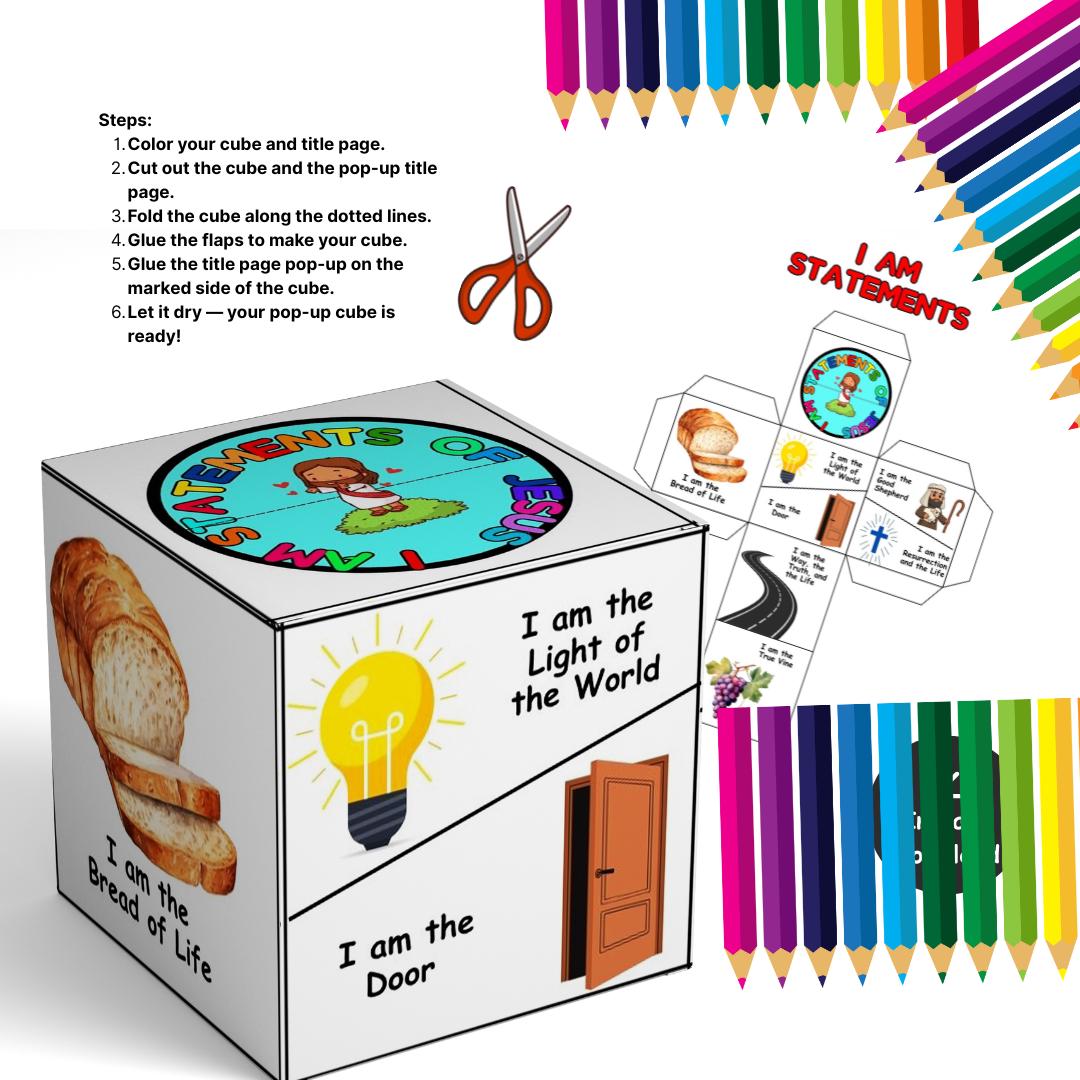 I Am Statements of Jesus Coloring Cube, Printable Sunday School Lesson ...