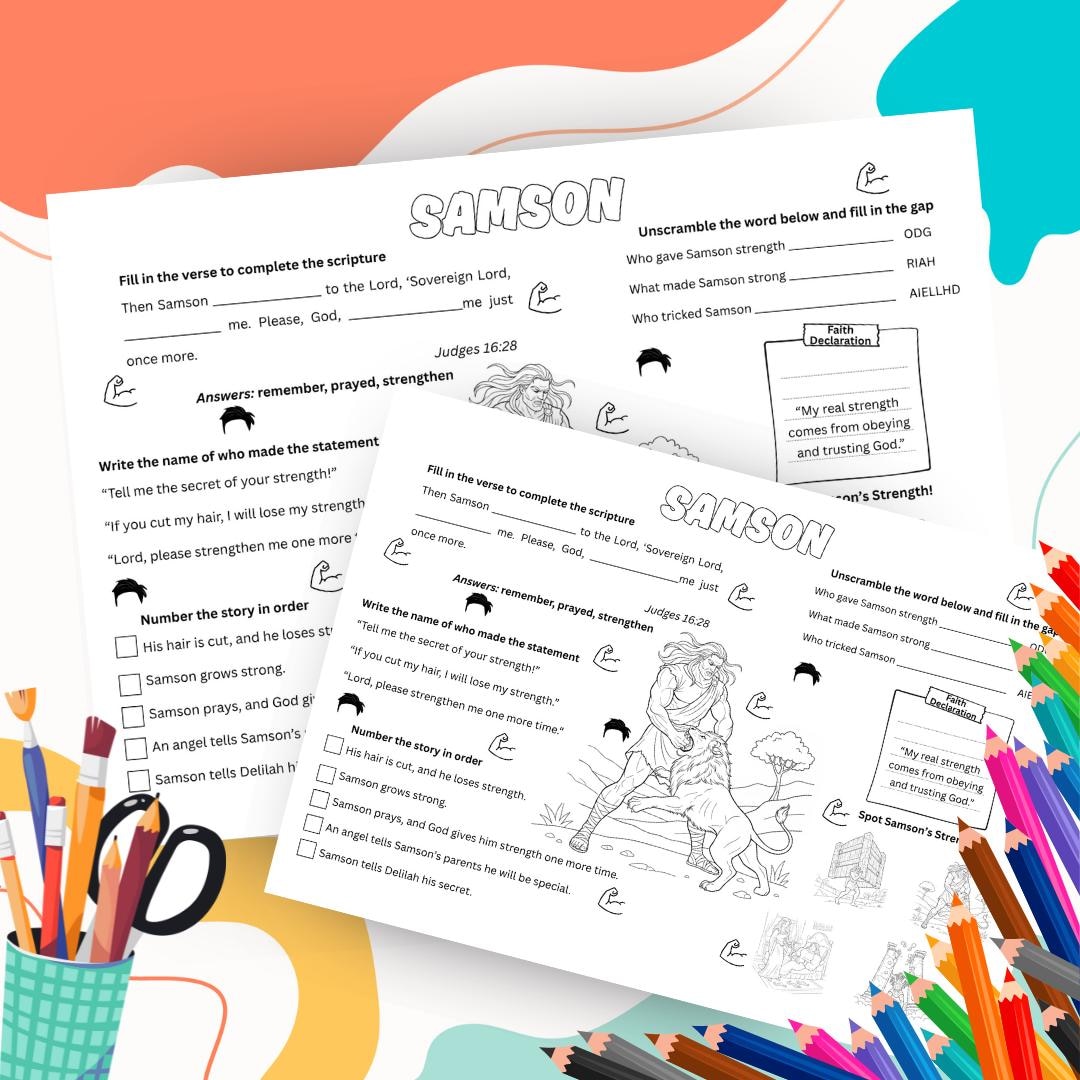 Samson Strength Bible Activity Sheet, Bible Lesson, Samson Craft ...