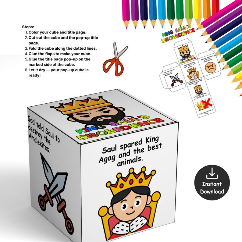 King Saul's Disobedience Coloring Cube Craft, Bible Study Lesson Sunday ...