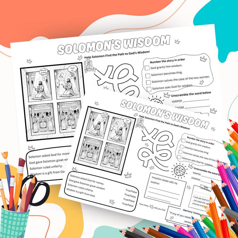 Solomon’s Wisdom Activity Sheet, Bible Craft, Bible Story Lesson ...
