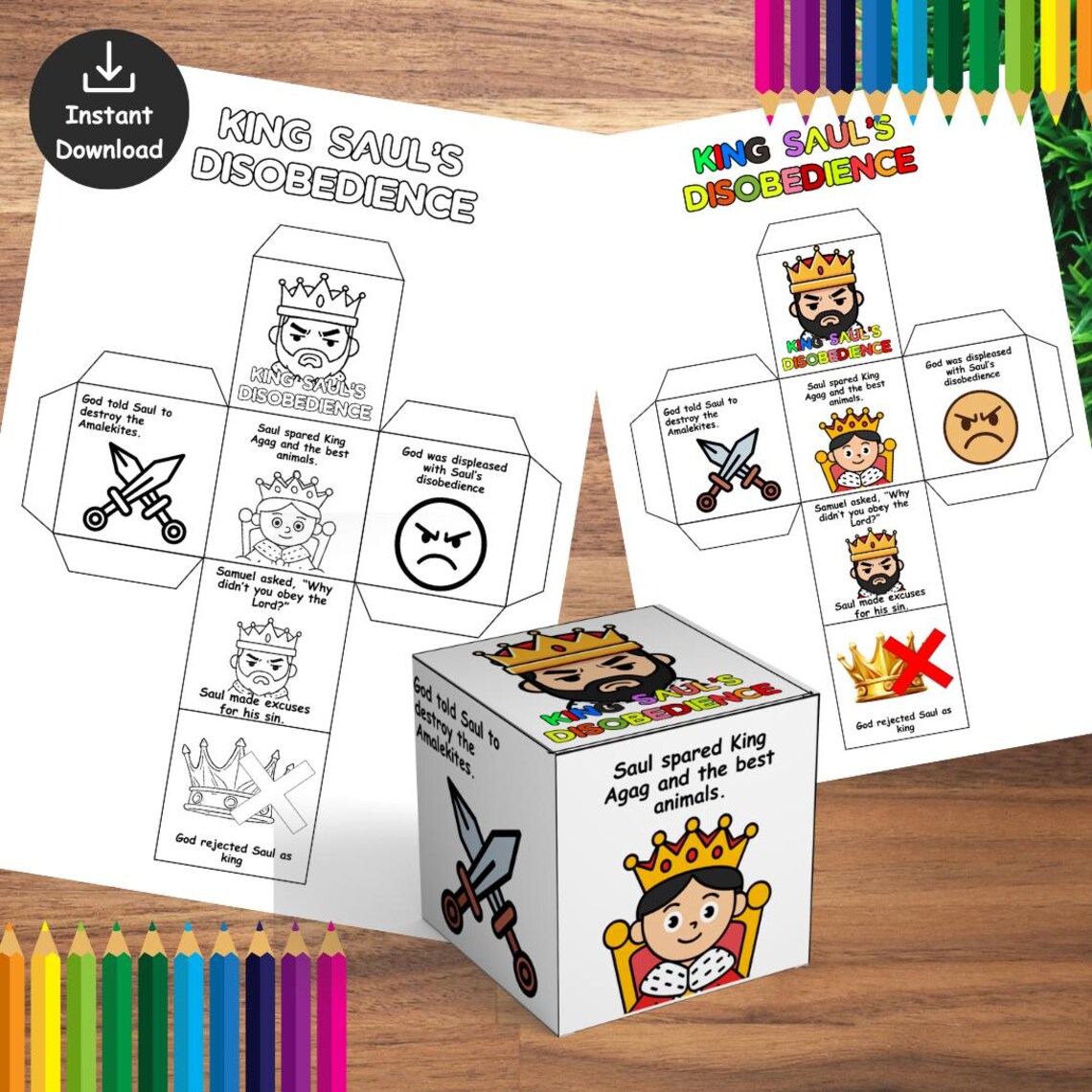 King Saul's Disobedience Coloring Cube Craft, Bible Study Lesson Sunday ...