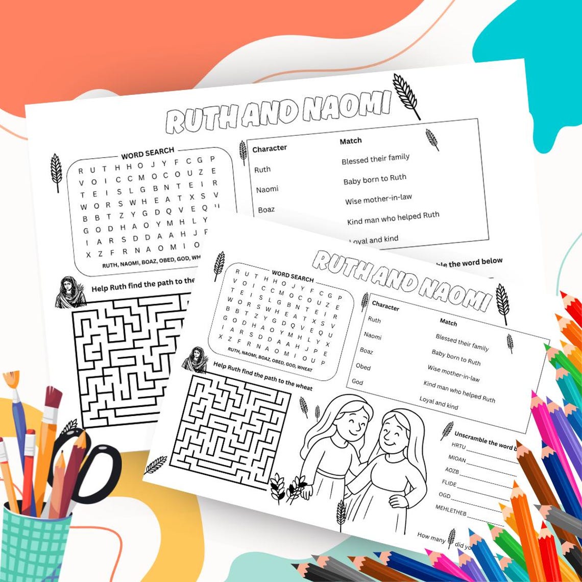 Ruth and Naomi Activity Sheet Bible Craft, Bible Study Lesson, Sunday ...
