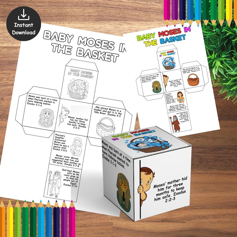 Baby Moses Printable Bible Story Cube, Baby Moses the Basket Kids ...