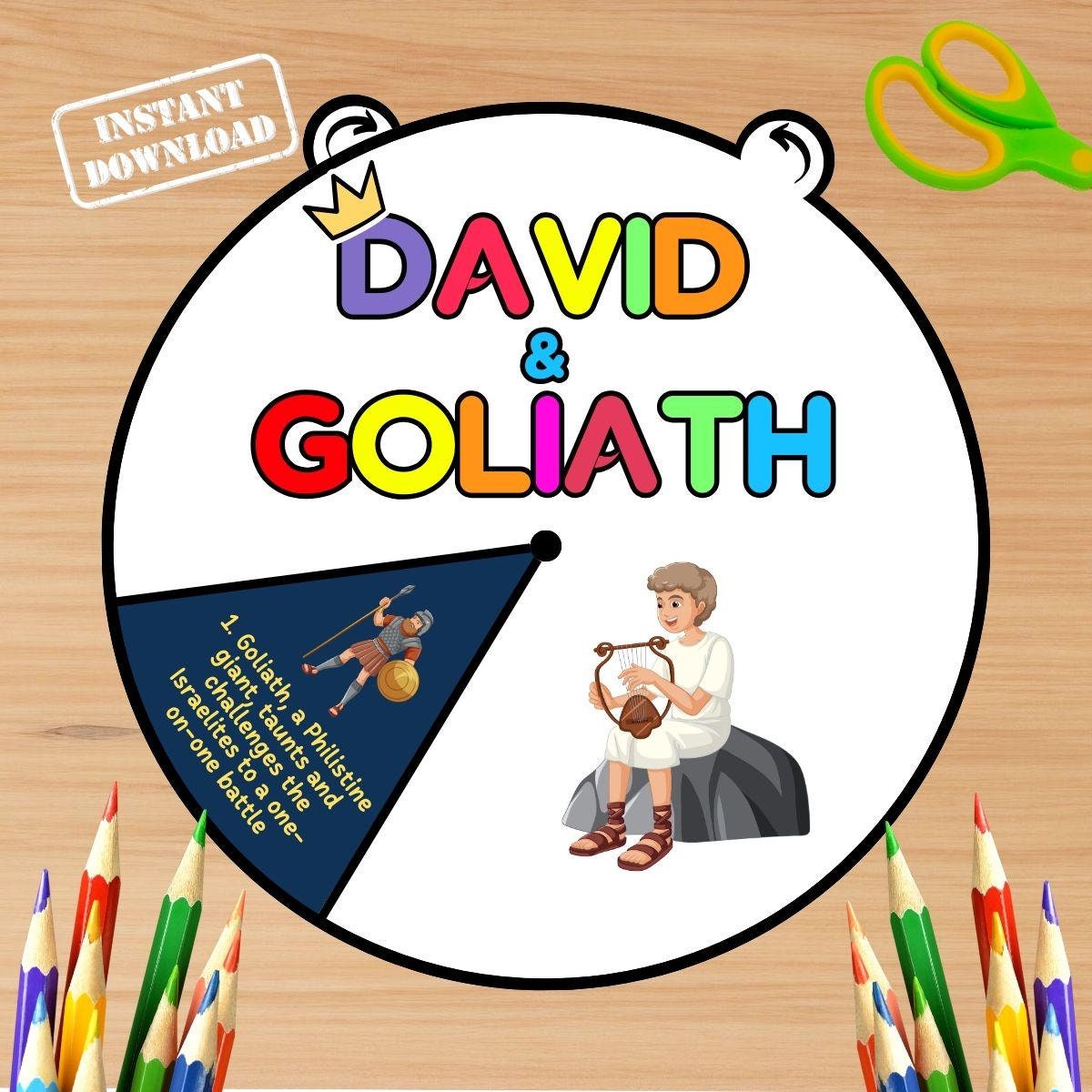 David and Goliath Story Wheel Craft, Printable Template, Preschool ...
