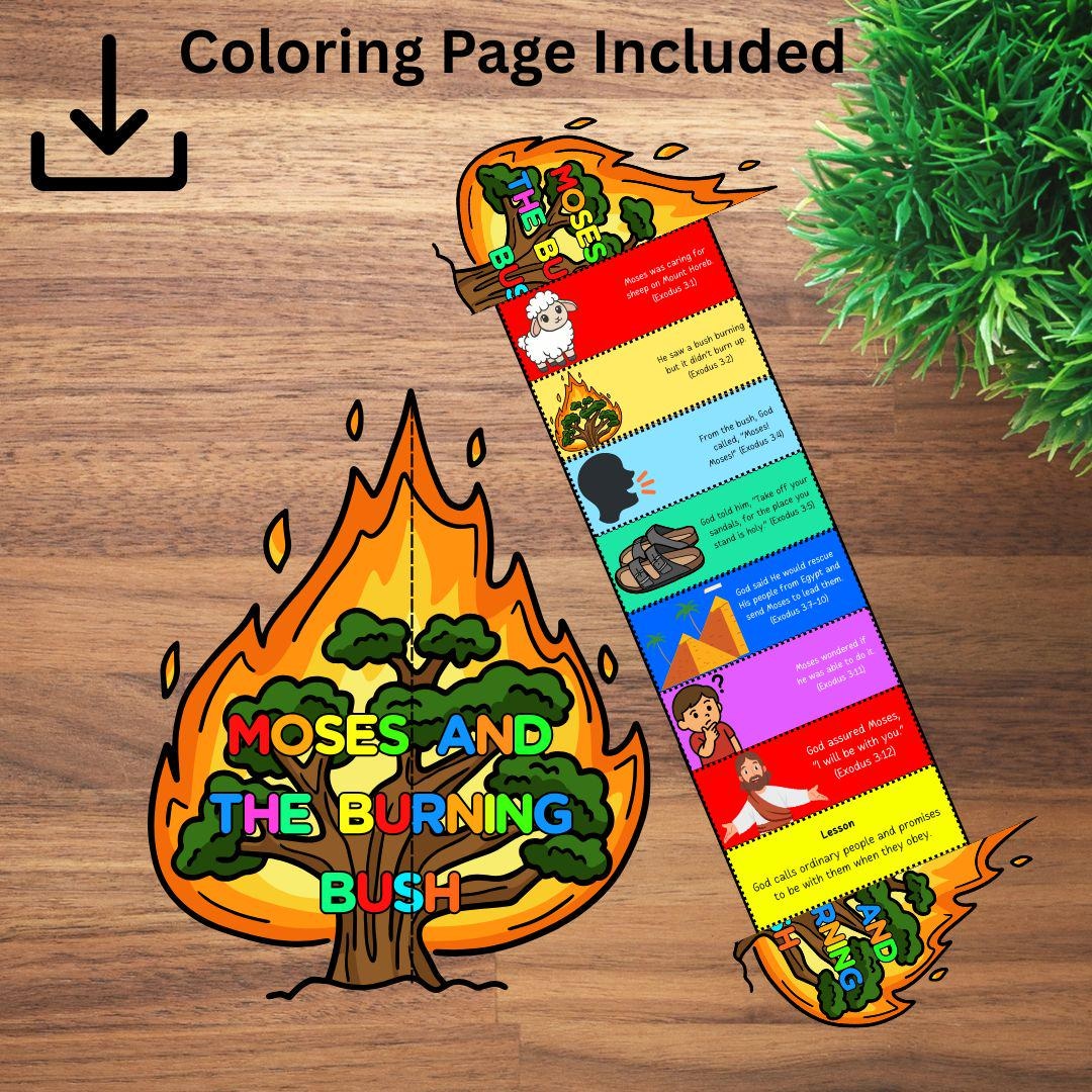 Moses and Burning Bush Folding Surprise Bible Craft: Bible Lesson Study ...