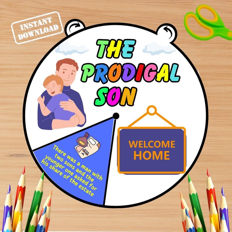 The Prodigal Son Coloring Wheel, Printable Bible Activity, Kids Bible ...