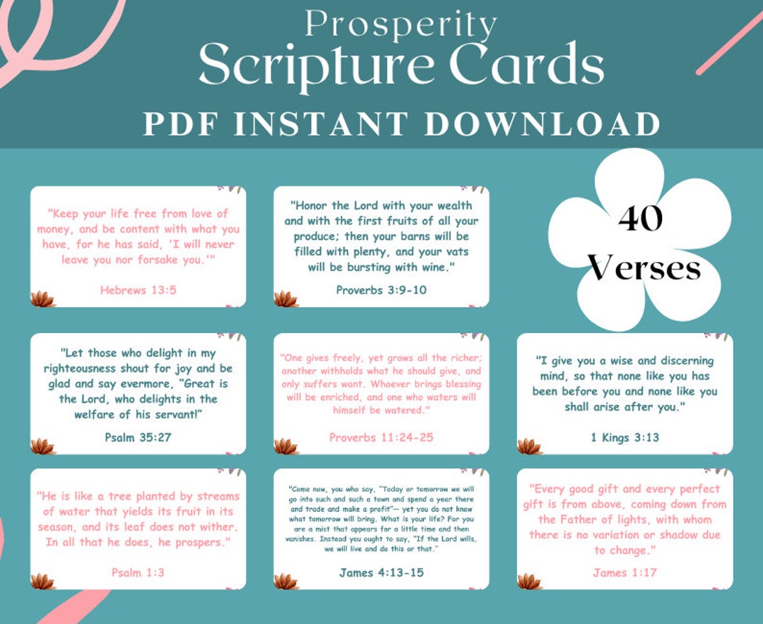 40 Bible Verse Cards on Prosperity, Bible Study Printable, 40 Scripture ...