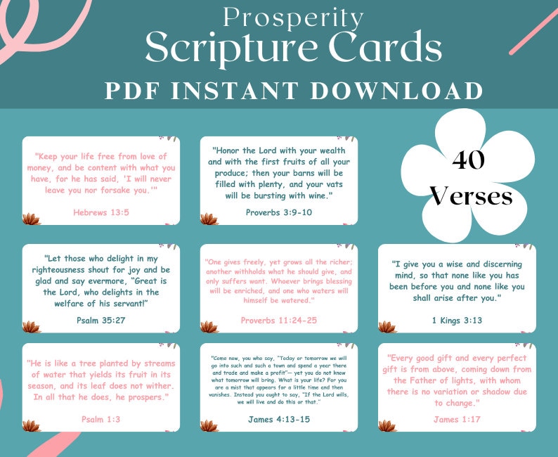 40 Bible Verse Cards on Prosperity, Bible Study Printable, 40 Scripture ...