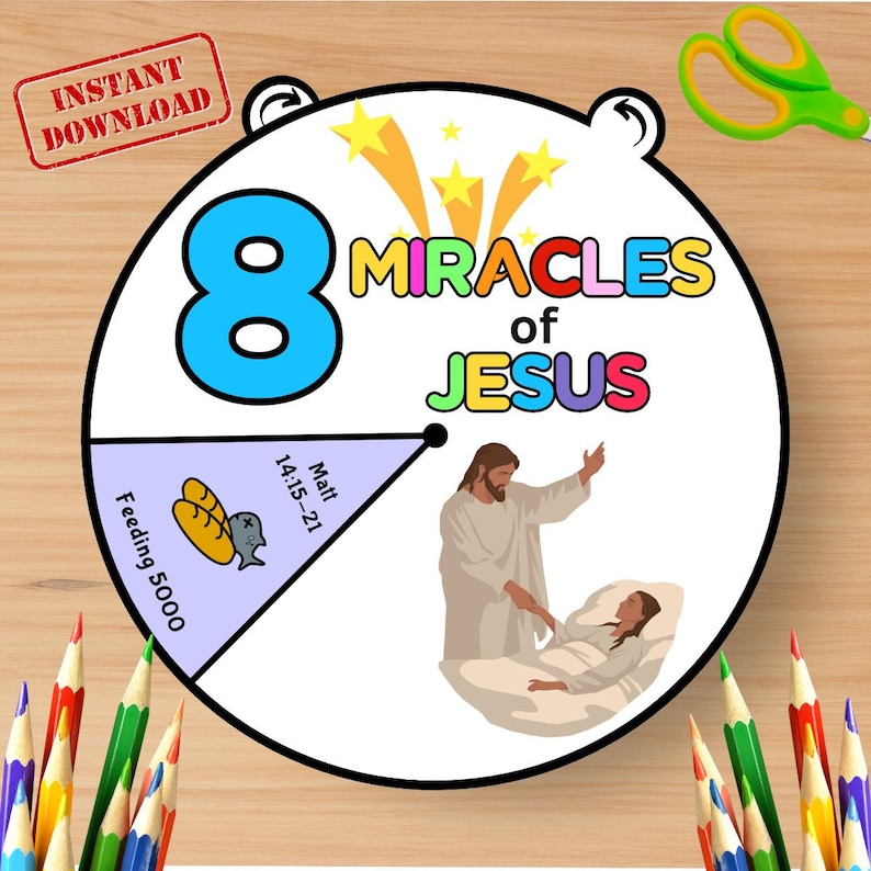 Jesus Miracles Coloring Wheel, Printable Bible Verse Activity, Kids ...