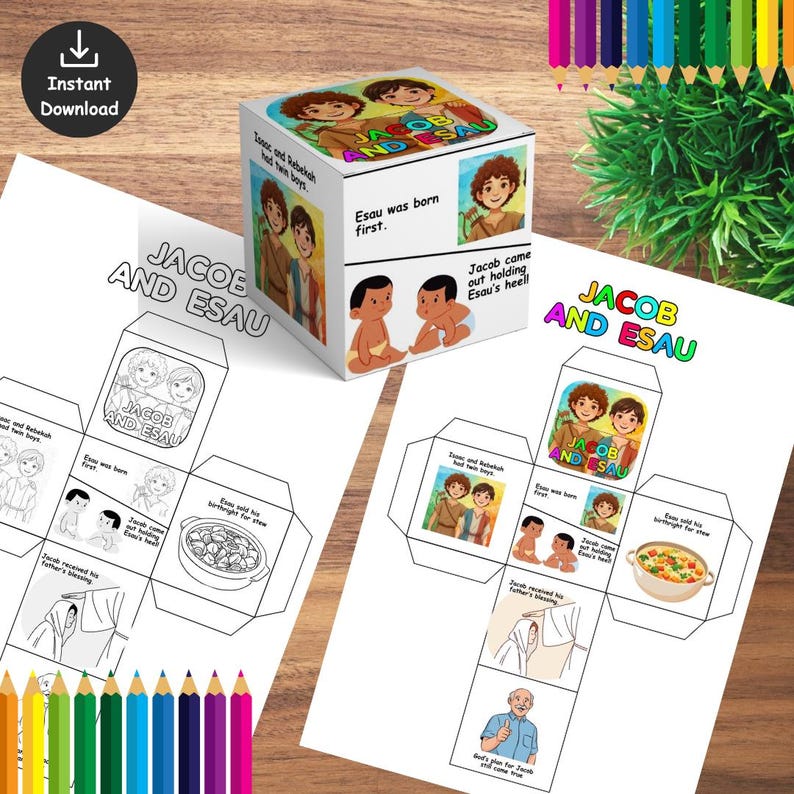 Jacob and Esau Printable Cube, Bible Craft, Bible Story Lesson, Sunday ...