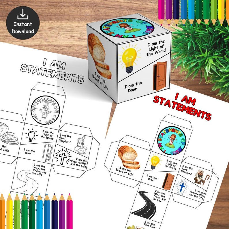I Am Statements of Jesus Coloring Cube, Printable Sunday School Lesson ...