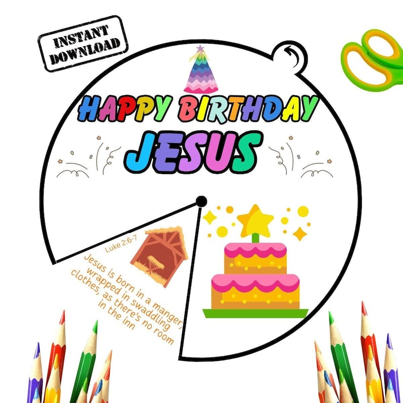 Happy Birthday Jesus Christmas Coloring Wheel, Nativity Sunday School ...