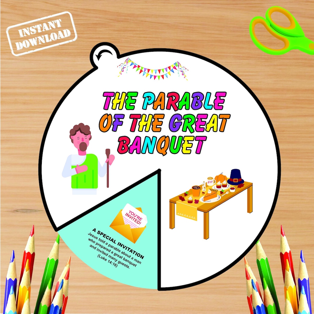 Parable of the Great Banquet, Printable Bible Coloring Wheel, Kids ...