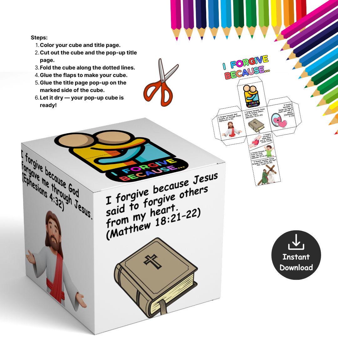 Forgiveness Bible Lesson Cube, Printable Bible Activity, Kids Bible ...