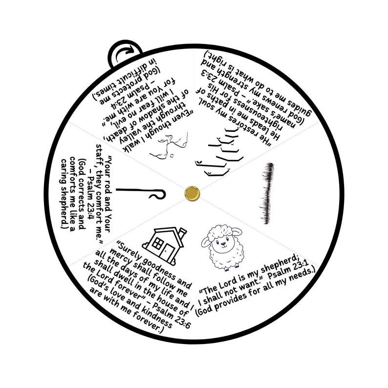 Psalm 23 Coloring Wheel, Printable Bible Activity, Watercolor, Kids ...