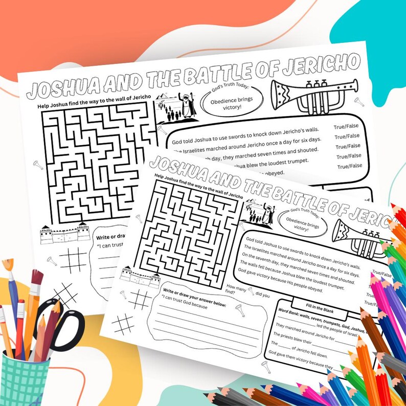Joshua and the Battle of Jericho Sheet, Worksheet Activity, Bible Craft ...
