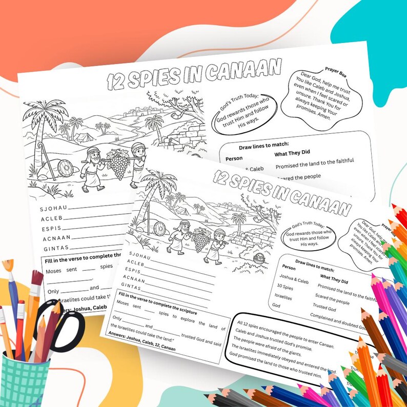 Twelve Spies in Canaan Activity Sheet, Bible Craft, Bible Lesson ...