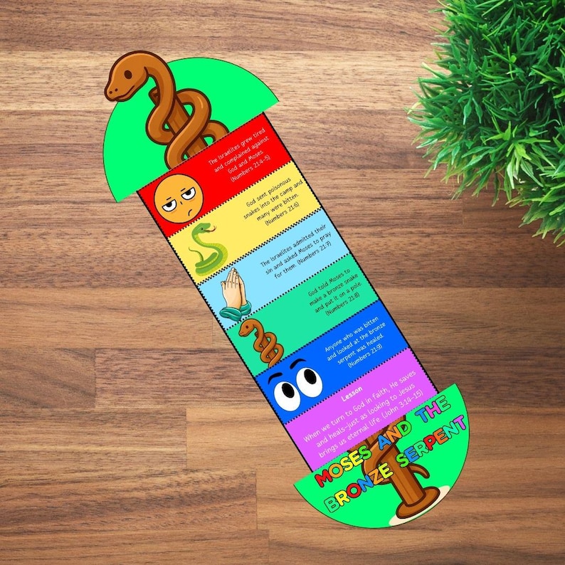 Moses and Bronze Serpent Folding Surprise Bible Craft, Bible Lesson ...