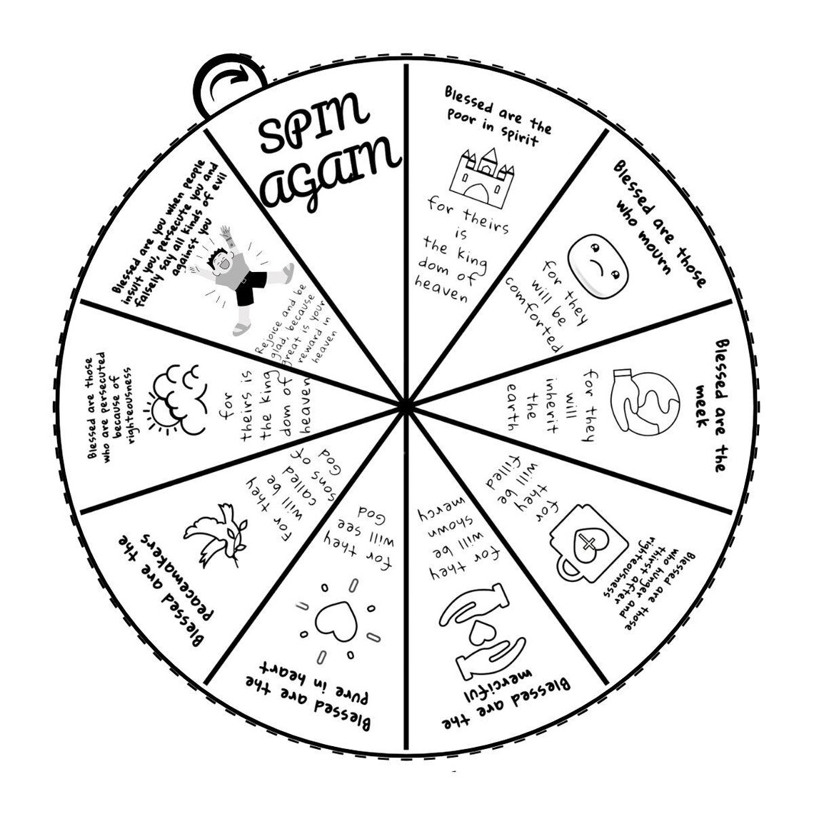 Beatitudes Coloring Wheel, Printable Bible Verse Activity, Watercolor ...