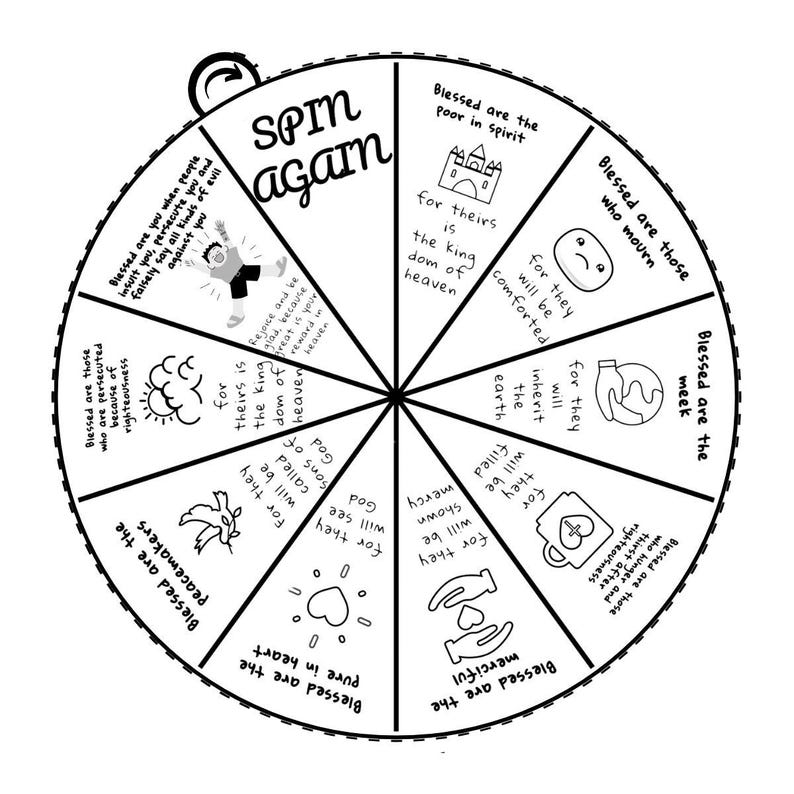 Beatitudes Coloring Wheel, Printable Bible Verse Activity, Watercolor ...