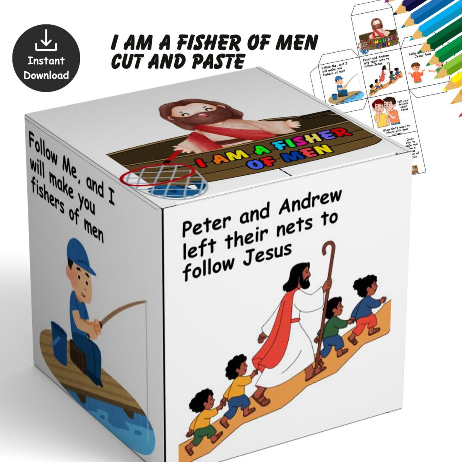 Fishers of Men Coloring Cube Bible Craft, Bible Lesson, Sunday ...